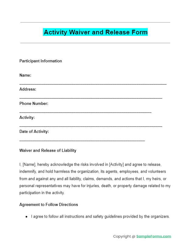 FREE 15+ Liability Waiver Form Samples, PDF, MS Word, Google Docs
