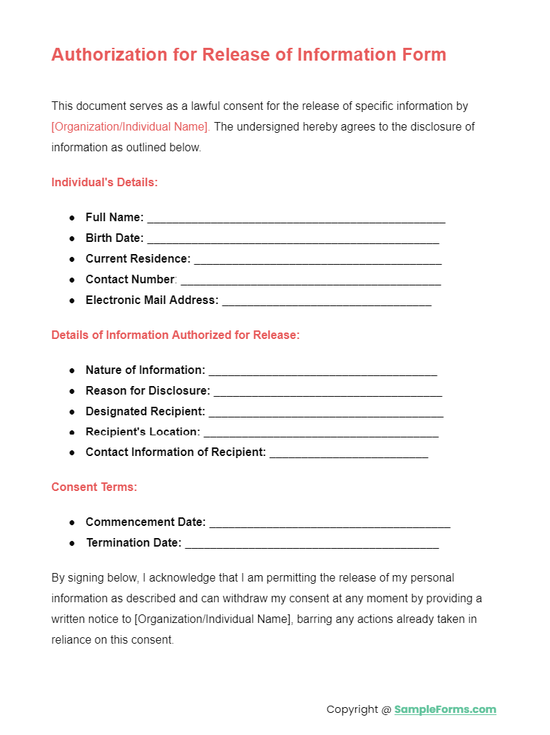FREE 22+ Release of Information Form Samples, PDF, MS Word, Google Docs