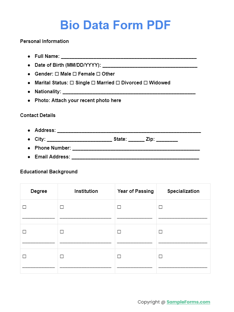 FREE 25+ Bio Data Form Samples, PDF, MS Word, Google Docs, Excel