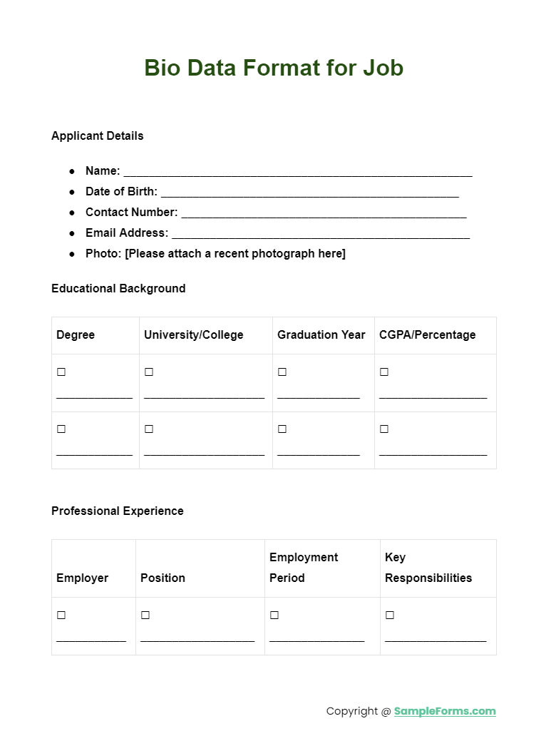 FREE 25+ Bio Data Form Samples, PDF, MS Word, Google Docs, Excel