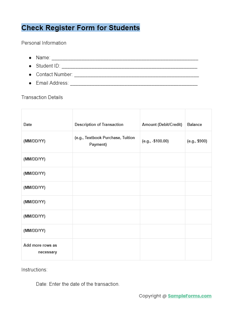 FREE 10+ Check Register Form Samples, PDF, MS Word, Google Docs
