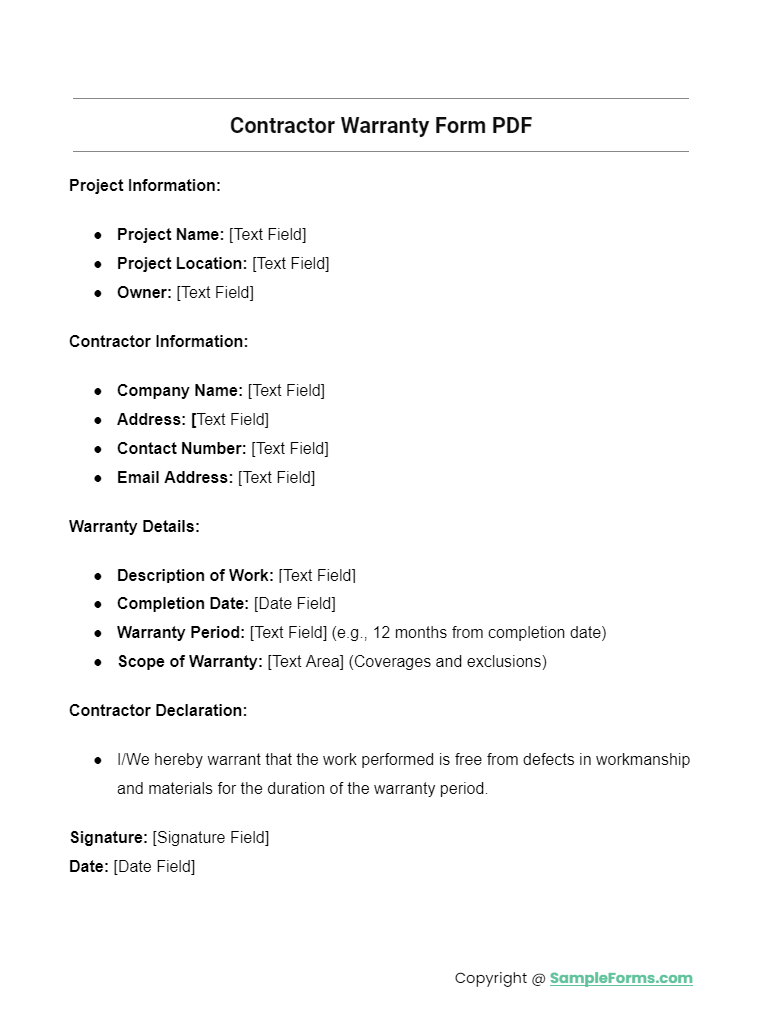 FREE 12+ Contractor Warranty Form Samples, PDF, MS Word, Google Docs