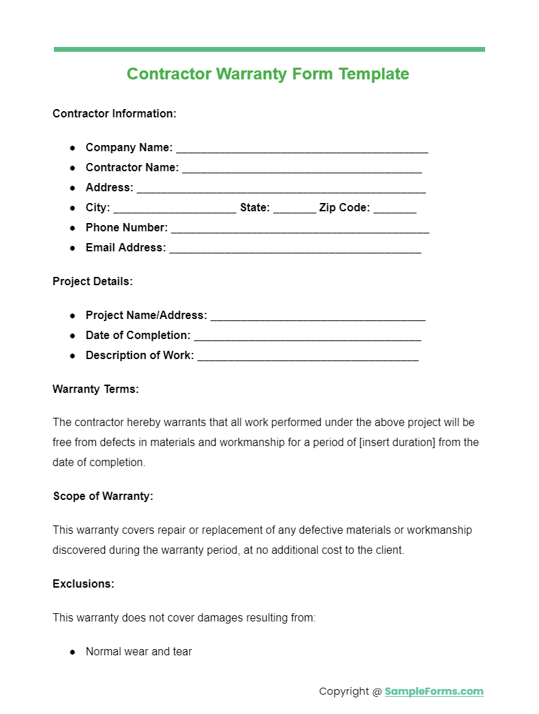 FREE 12+ Contractor Warranty Form Samples, PDF, MS Word, Google Docs
