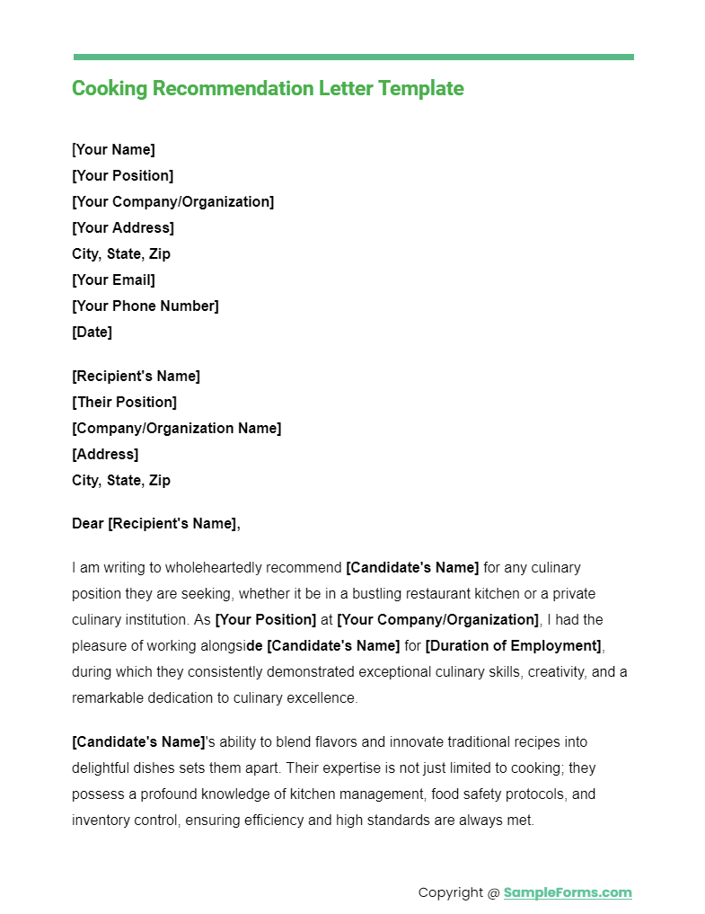 FREE 9+ Cooking Recommendation Letter Samples, PDF, MS Word, Google Docs
