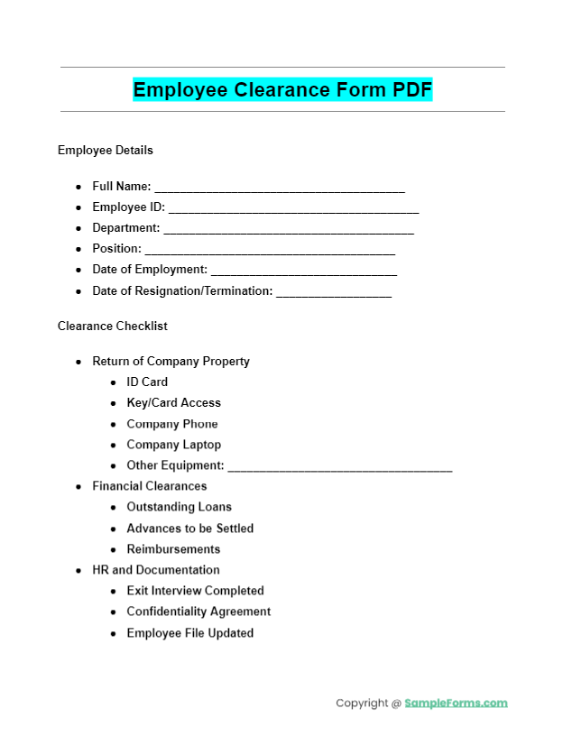 FREE 14+ Employee Clearance Form Samples, PDF, MS Word, Google Docs