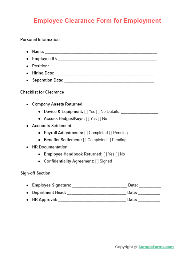 FREE 14+ Employee Clearance Form Samples, PDF, MS Word, Google Docs