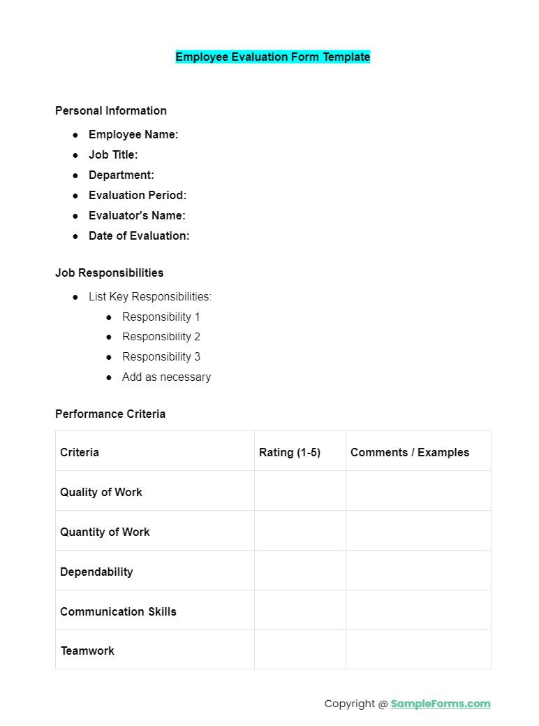 FREE 41+ Employee Evaluation Form Samples, PDF, MS Word, Google Docs, Excel