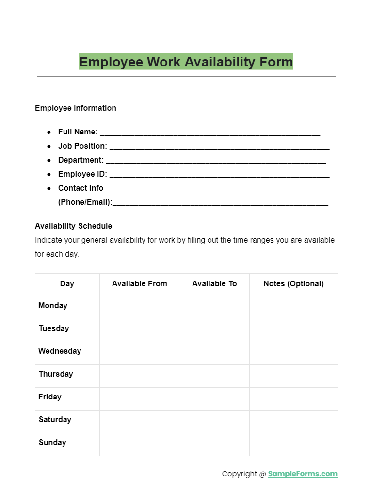 FREE 19+ Employee Availability Form Samples, PDF, MS Word, Google Docs