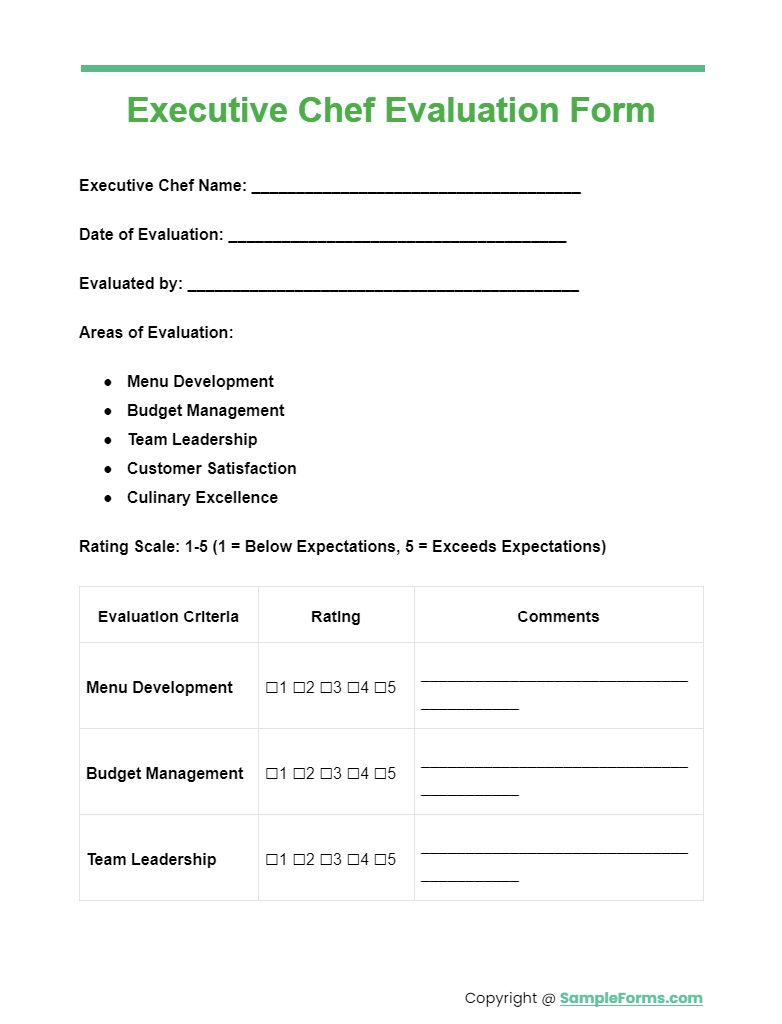 FREE 11+ Chef Evaluation Form Samples, PDF, MS Word, Google Docs, Excel