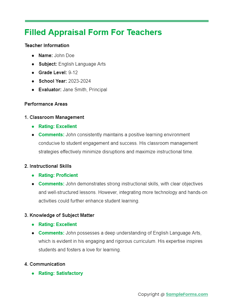 FREE 13+ Teacher Appraisal Form Samples, PDF, MS Word, Google Docs