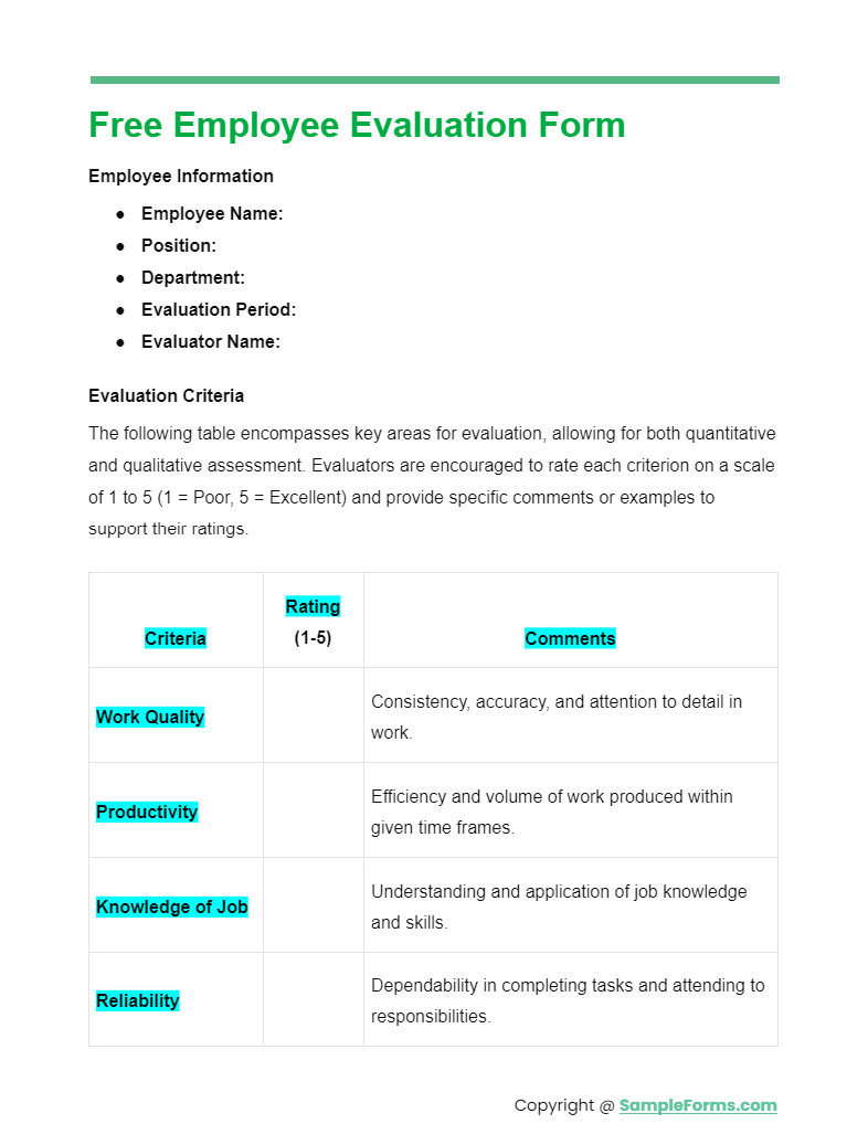 FREE 41+ Employee Evaluation Form Samples, PDF, MS Word, Google Docs, Excel