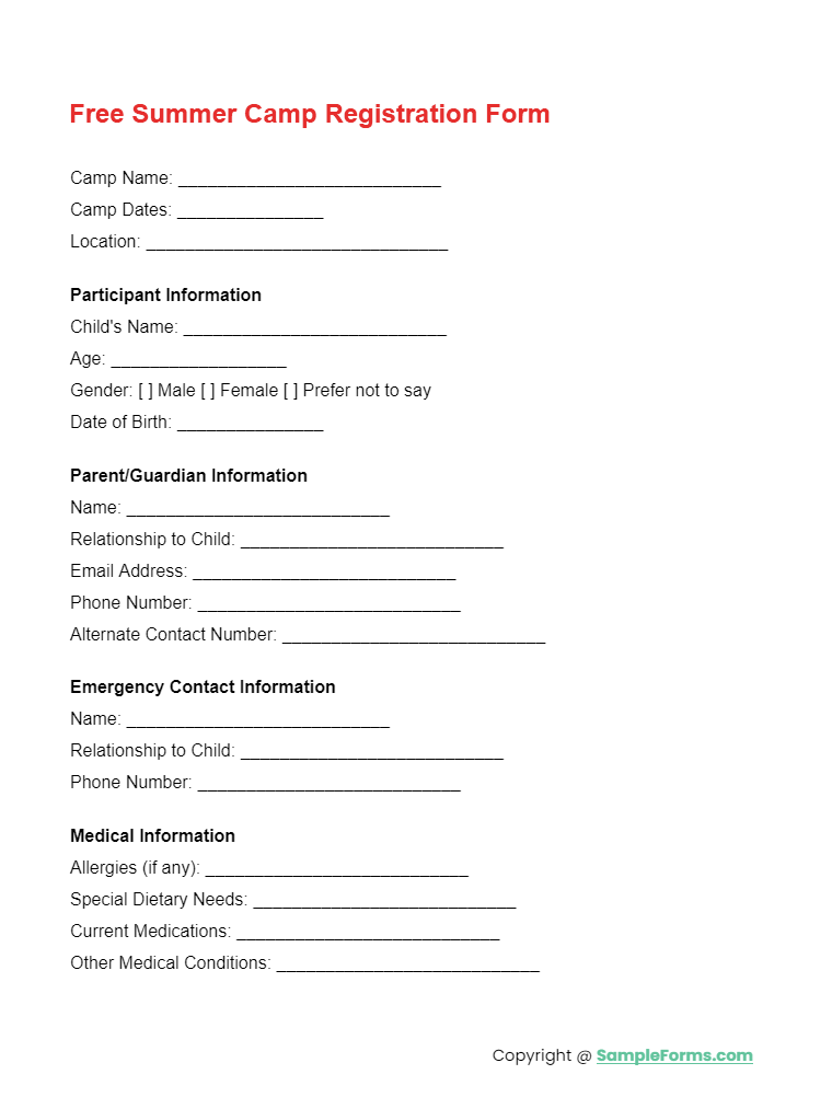 15+ Summer Camp Registration Form Samples, PDF, MS Word, Google Docs