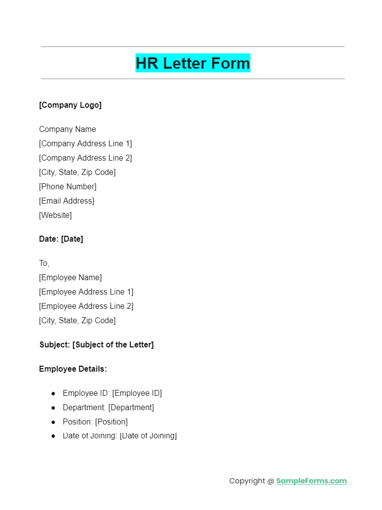 FREE 12+ HR Letter Form Samples, PDF, MS Word, Google Docs