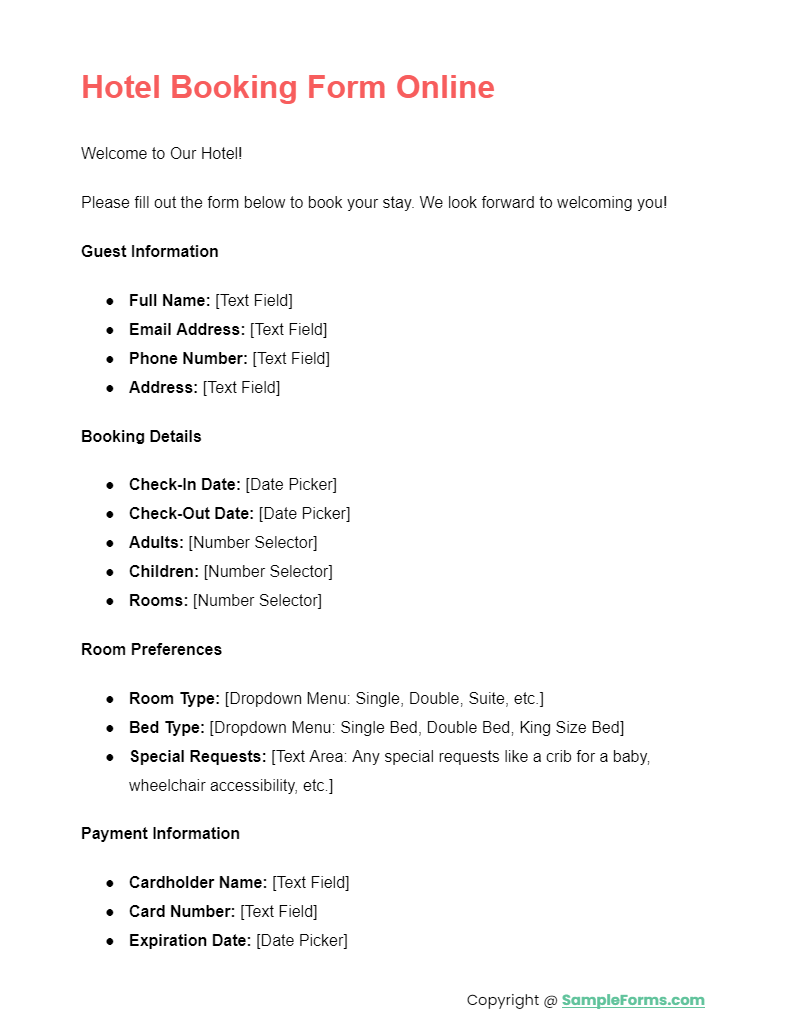 FREE 38+ Hotel Booking Form Samples, PDF, MS Word, Google Docs