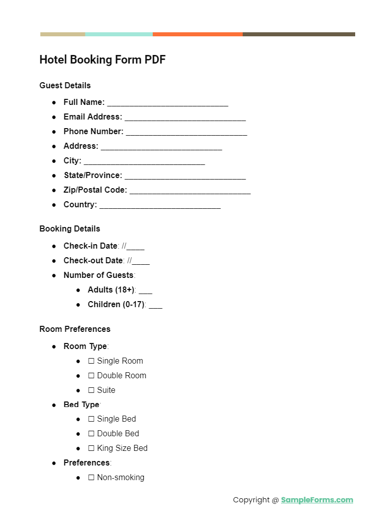 FREE 38+ Hotel Booking Form Samples, PDF, MS Word, Google Docs