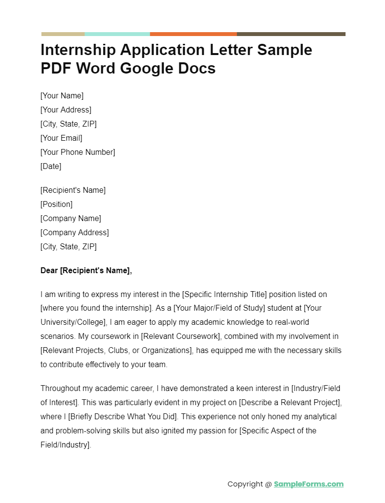 FREE14+ Cover Letter For Internship Samples, PDF, MS Word, Google Docs