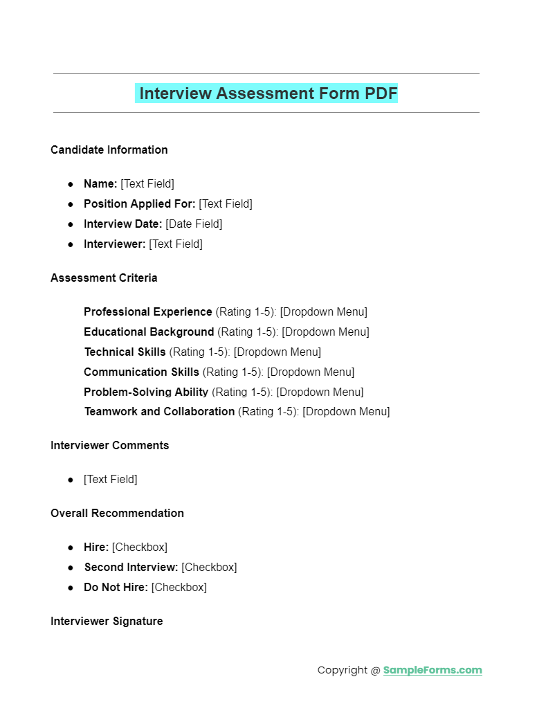 FREE 17+ Interview Assessment Form Samples, PDF, MS Word, Google Docs ...