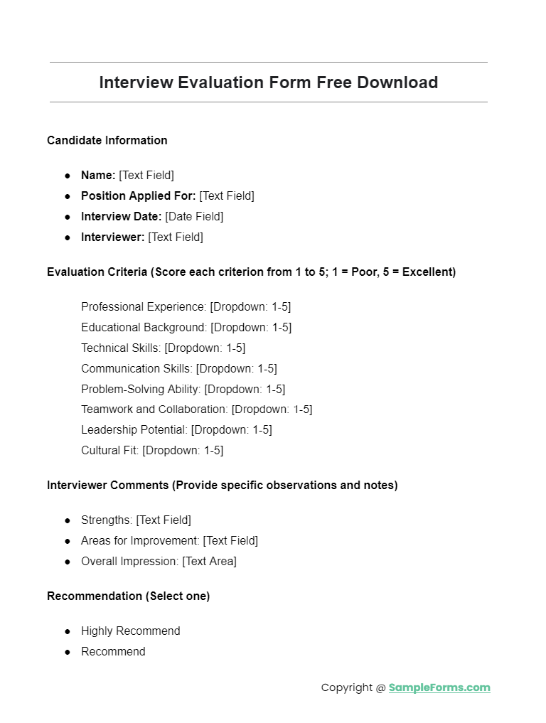 FREE 17+ Interview Assessment Form Samples, PDF, MS Word, Google Docs ...