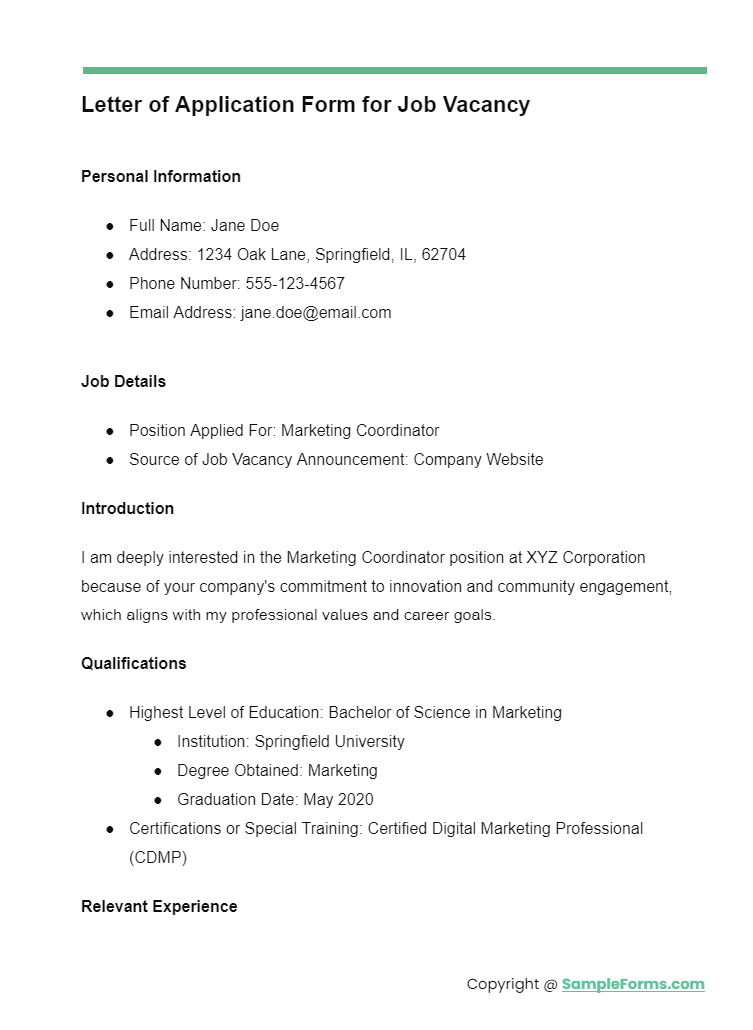 FREE 12+ Letter of Application Form Samples, PDF, MS Word, Google Docs