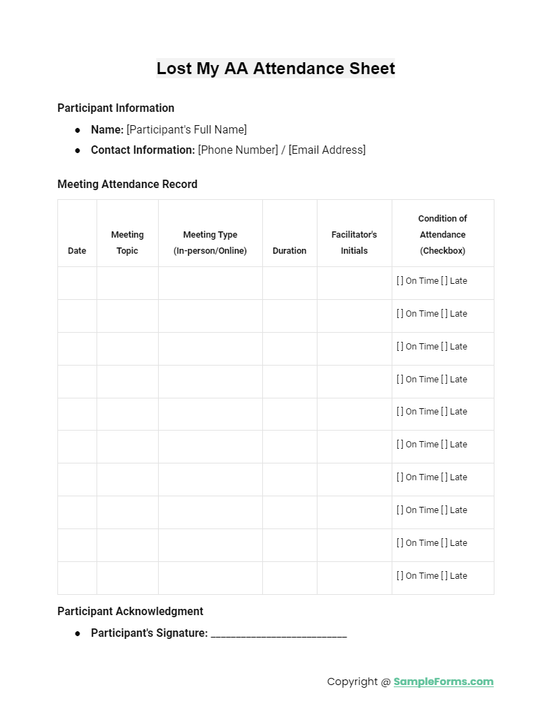 FREE 11+ Proof of AA Attendance Form Samples, PDF, MS Word, Google Docs