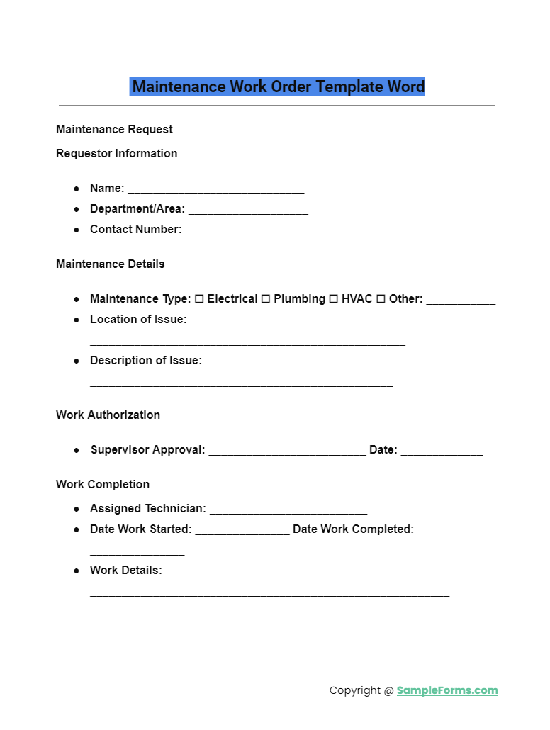 FREE 22+ Work Order Form Samples, PDF, MS Word, Google Docs