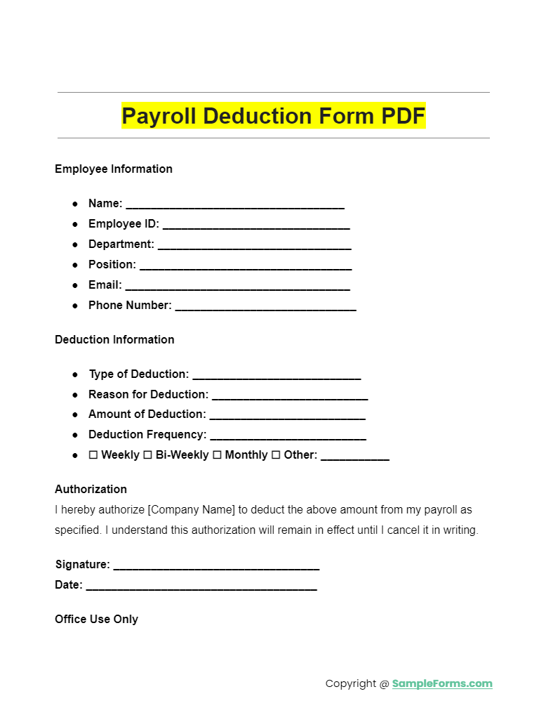 FREE 13+ Payroll Deduction Form Samples, PDF, MS Word, Google Docs