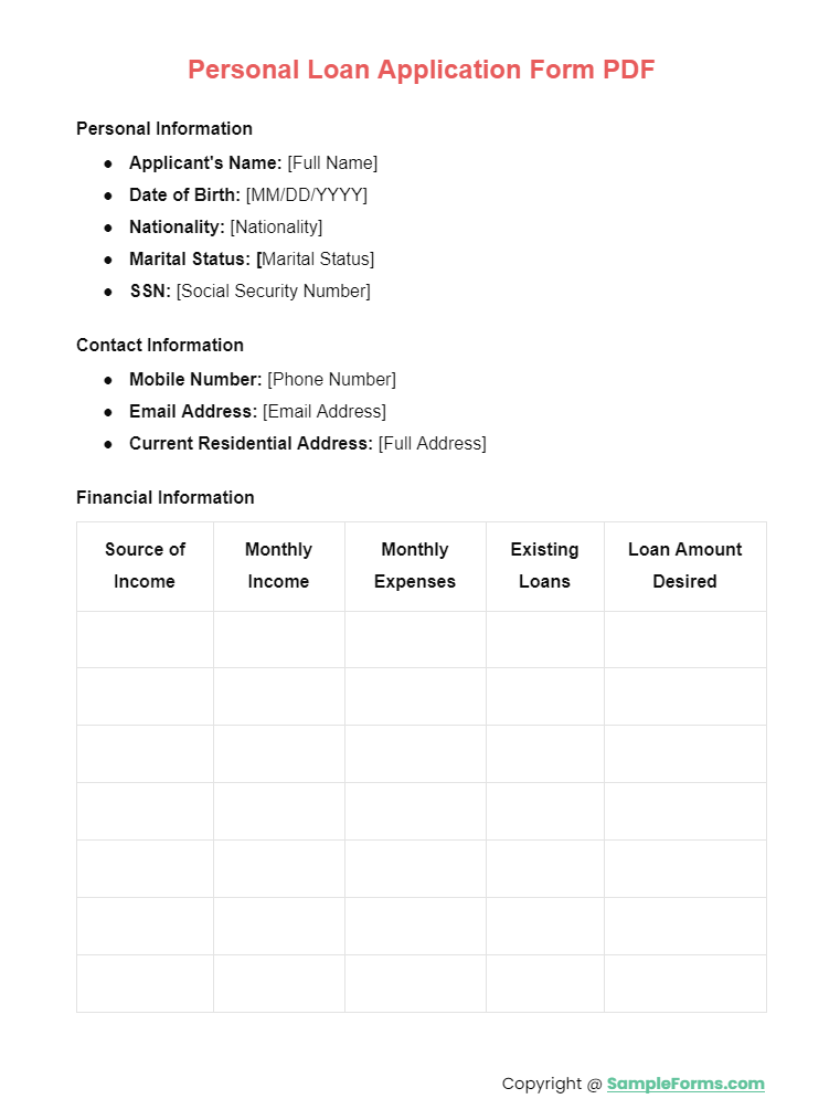 FREE 12+ Loan Application Form Samples, PDF, MS Word, Google Docs, Excel