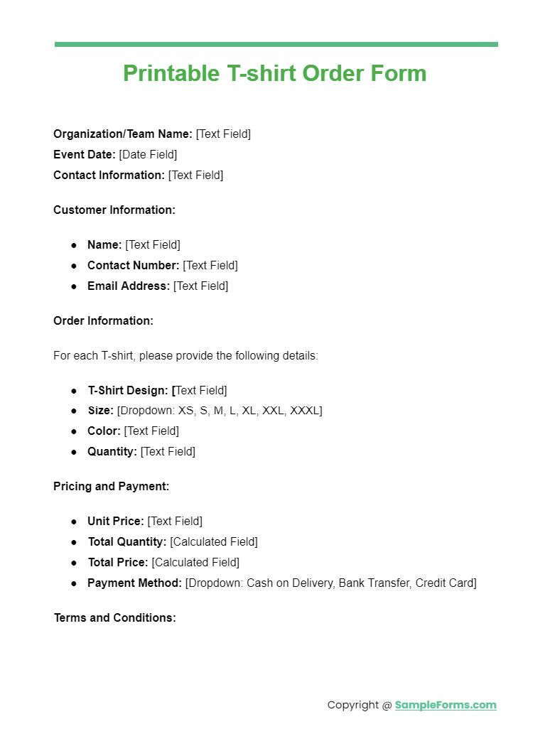 FREE 18+ T-Shirt Order Form Samples, PDF, MS Word, Google Docs, Excel ...