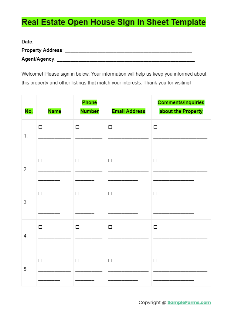 FREE 10+ Real Estate Open House Sign In Sheet Samples, PDF, MS Word ...