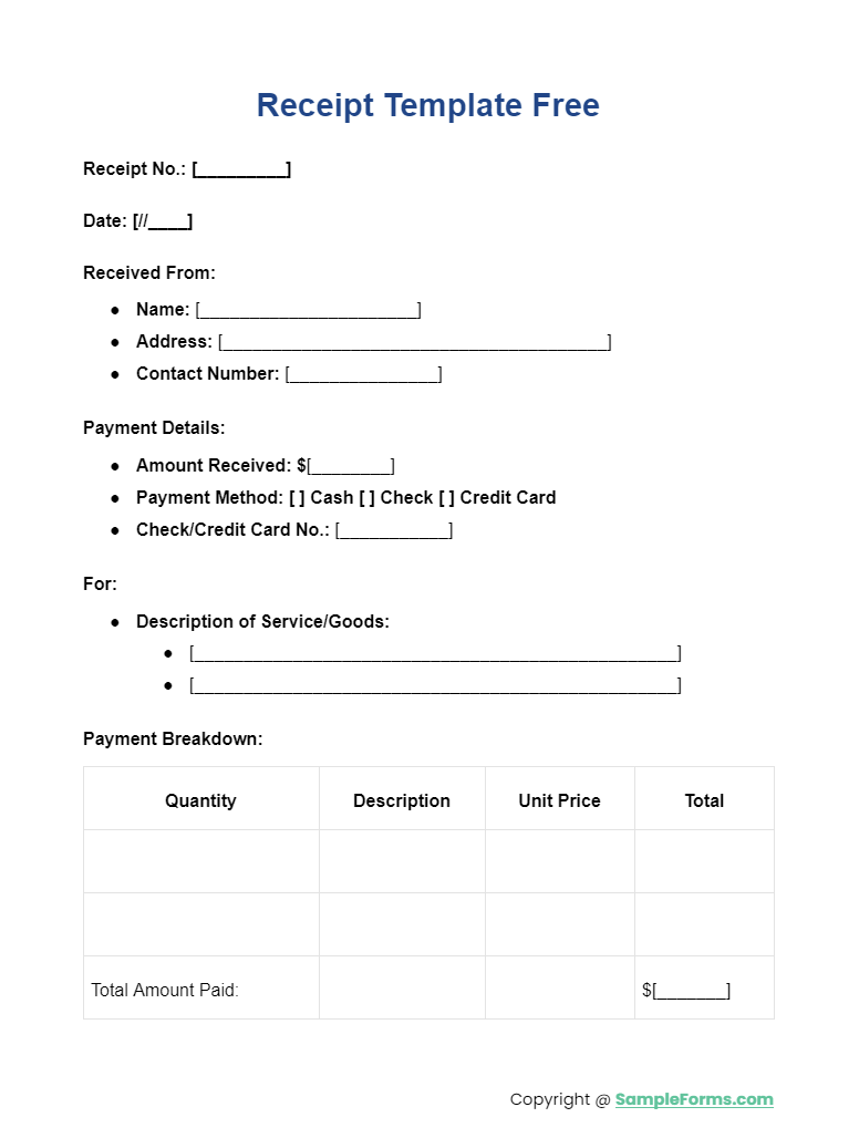 FREE 41+ Receipt Form Samples, PDF, MS Word, Google Docs, Excel