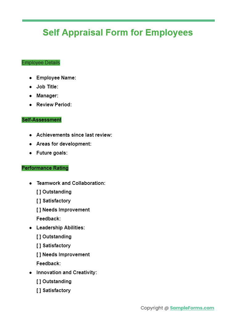 FREE 14+ Self Appraisal Form Samples, PDF, MS Word, Google Docs, Excel