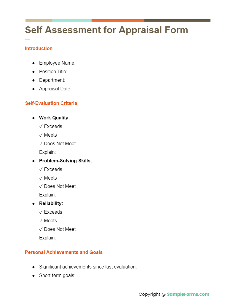 FREE 14+ Self Appraisal Form Samples, PDF, MS Word, Google Docs, Excel