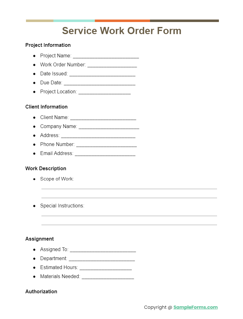 FREE 22+ Work Order Form Samples, PDF, MS Word, Google Docs