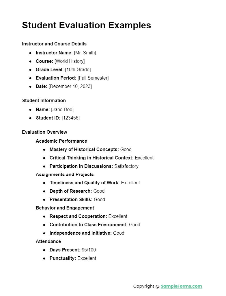 FREE 22+ Student Evaluation Form Samples, PDF, Word, Google Docs