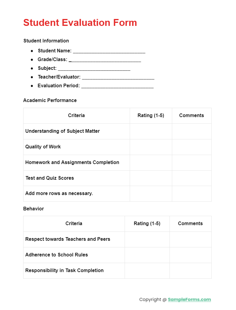 FREE 31+ Evaluation Form Samples, PDF, MS Word, Google Docs