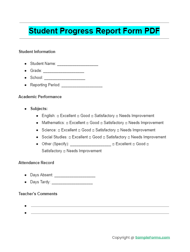 FREE 35+ Student Progress Report Form Samples, PDF, MS Word, Google Docs