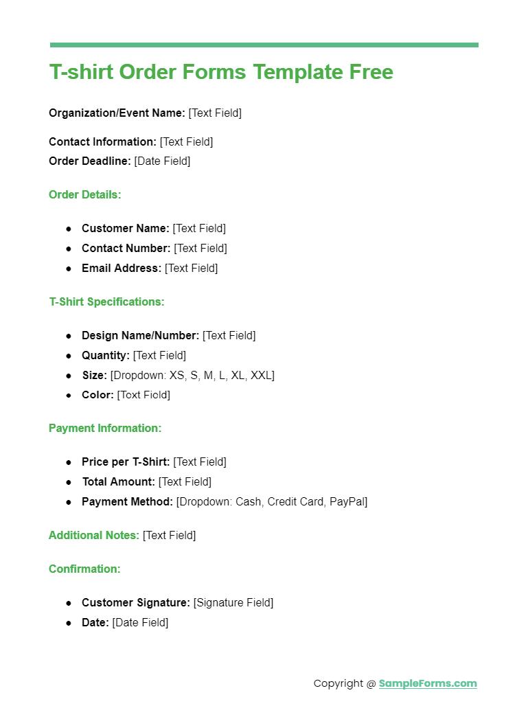 FREE 18+ T-Shirt Order Form Samples, PDF, MS Word, Google Docs, Excel ...