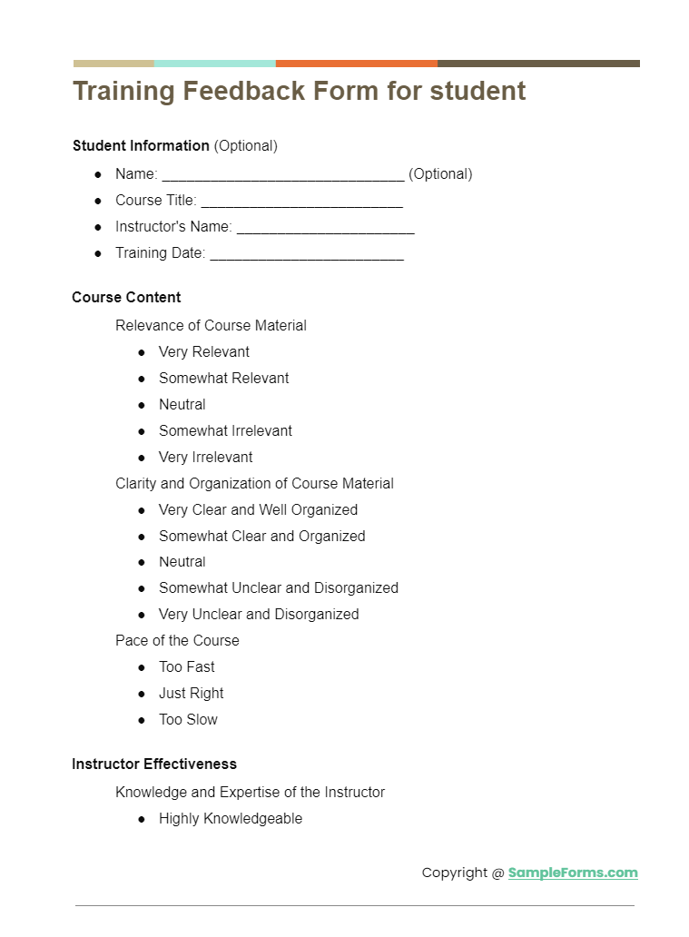 FREE 12+ Training Feedback Form Samples, PDF, MS Word, Excel
