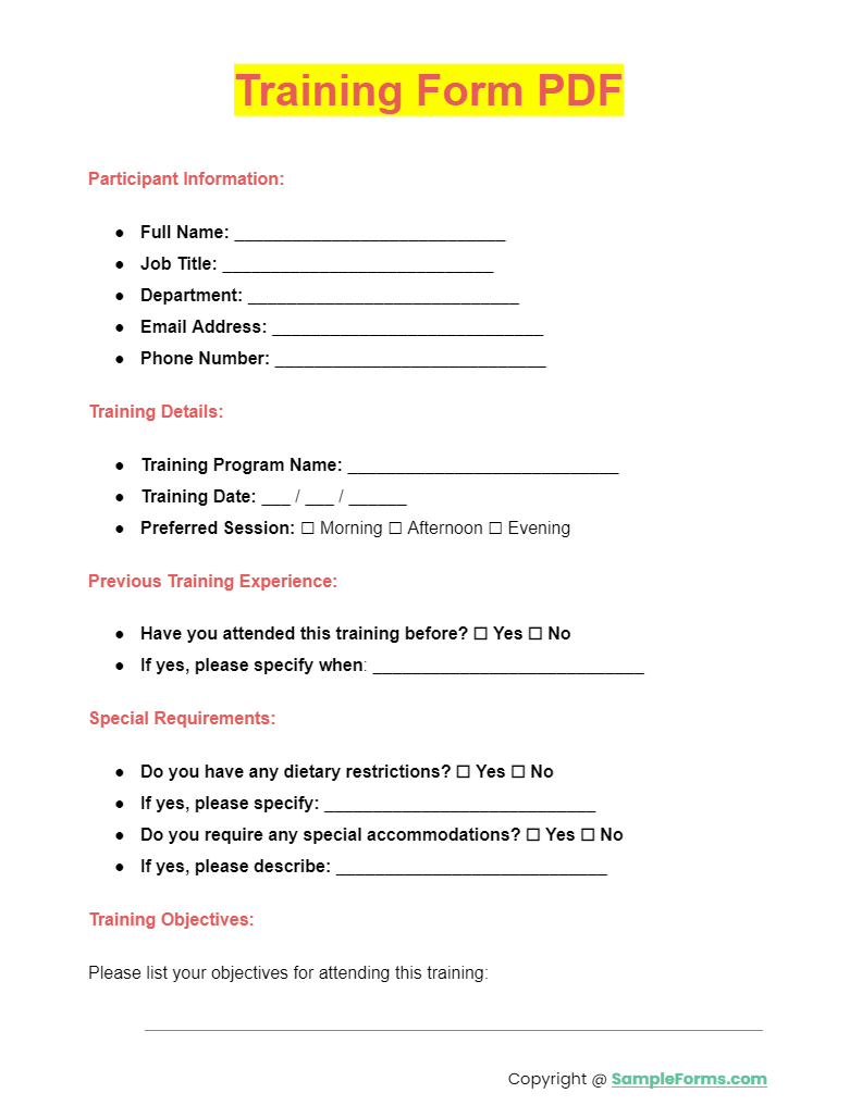 FREE 46+ Training Form Samples, PDF, Word, Google Docs, Excel