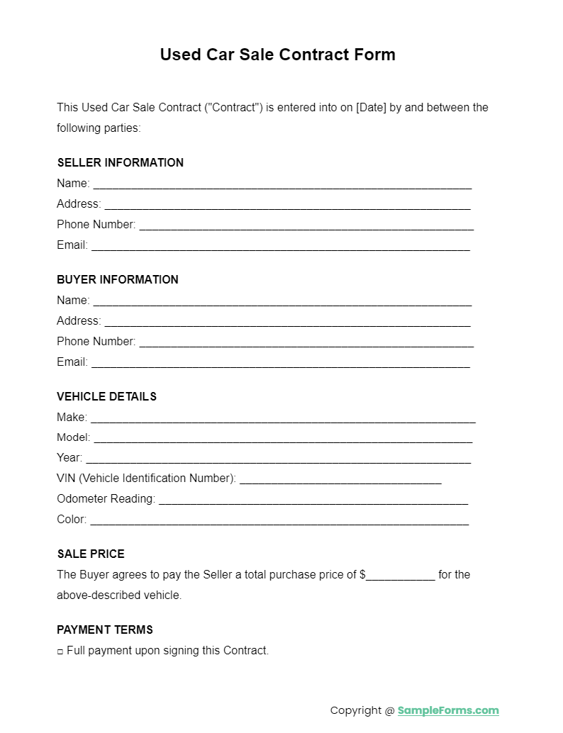 FREE 12+ Car Sale Contract Form Samples, PDF, MS Word, Google Docs