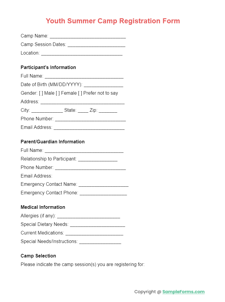 15+ Summer Camp Registration Form Samples, PDF, MS Word, Google Docs