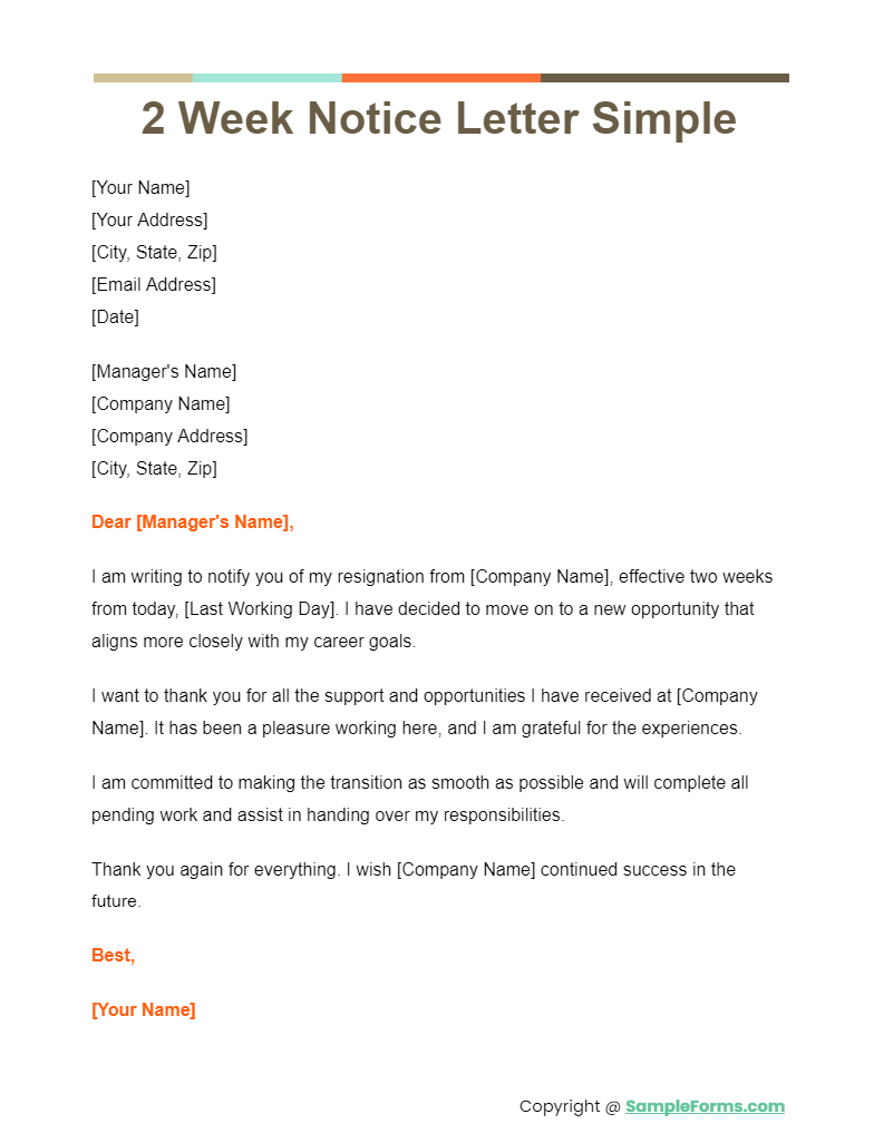 FREE 10+ 2 Week Notice Letter Samples, PDF, MS Word, Google Docs