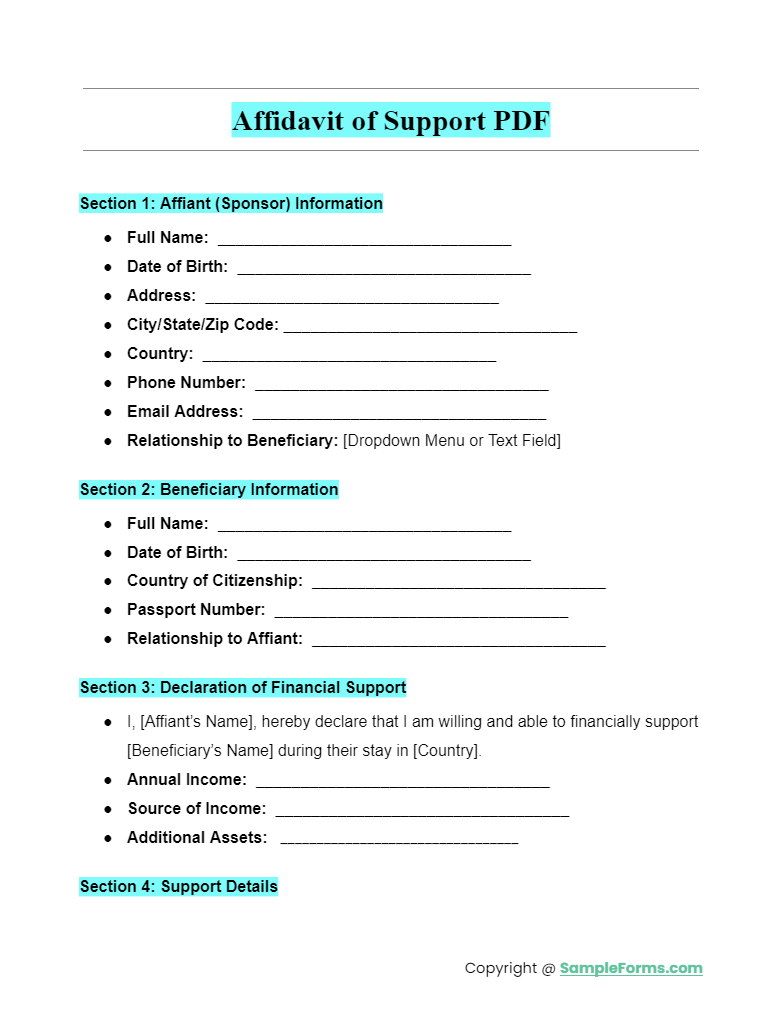 FREE 11+ Affidavit of Support Form Samples, PDF, MS Word, Google Docs