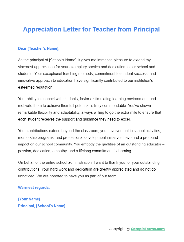 FREE 11+ Teacher Appreciation Letter Sample, PDF, MS Word, Google Docs