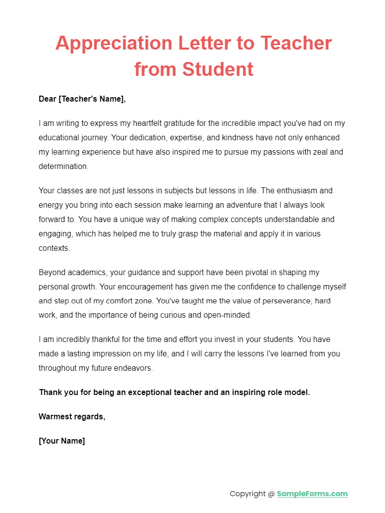 FREE 11+ Teacher Appreciation Letter Sample, PDF, MS Word, Google Docs
