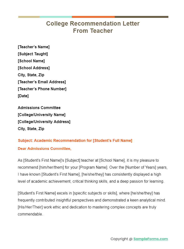 FREE 10+ College Letter of Recommendation Samples, PDF, MS Word, Google ...