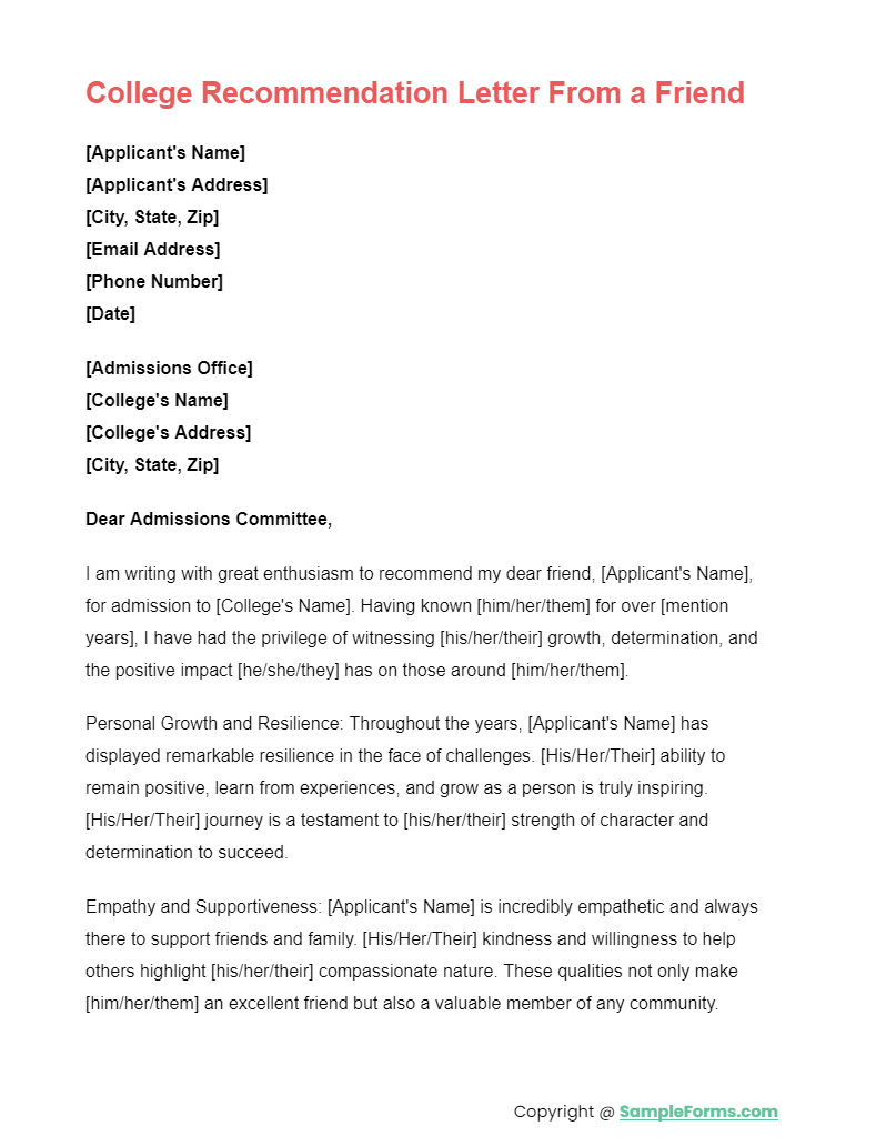 FREE 10+ College Recommendation Letter Samples, PDF, MS Word, Google Docs