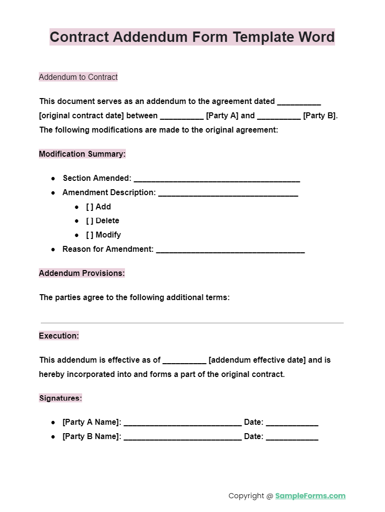 FREE 13+ Contract Addendum Form Samples, PDF, MS Word, Google Docs, Excel