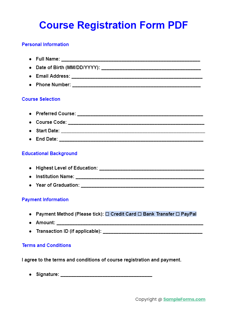 FREE 17+ Course Registration Form Samples, PDF, MS Word, Google Docs, Excel