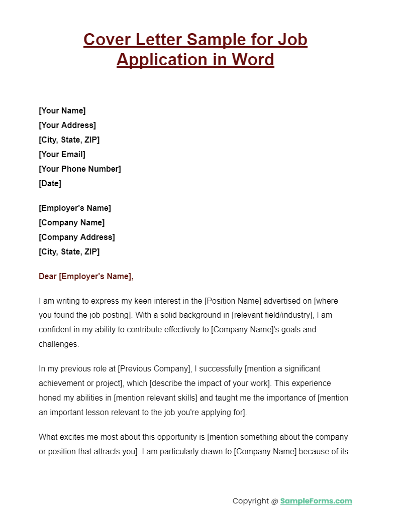 FREE 8+ Job Application Cover Letter Samples, PDF, Word, Google Docs